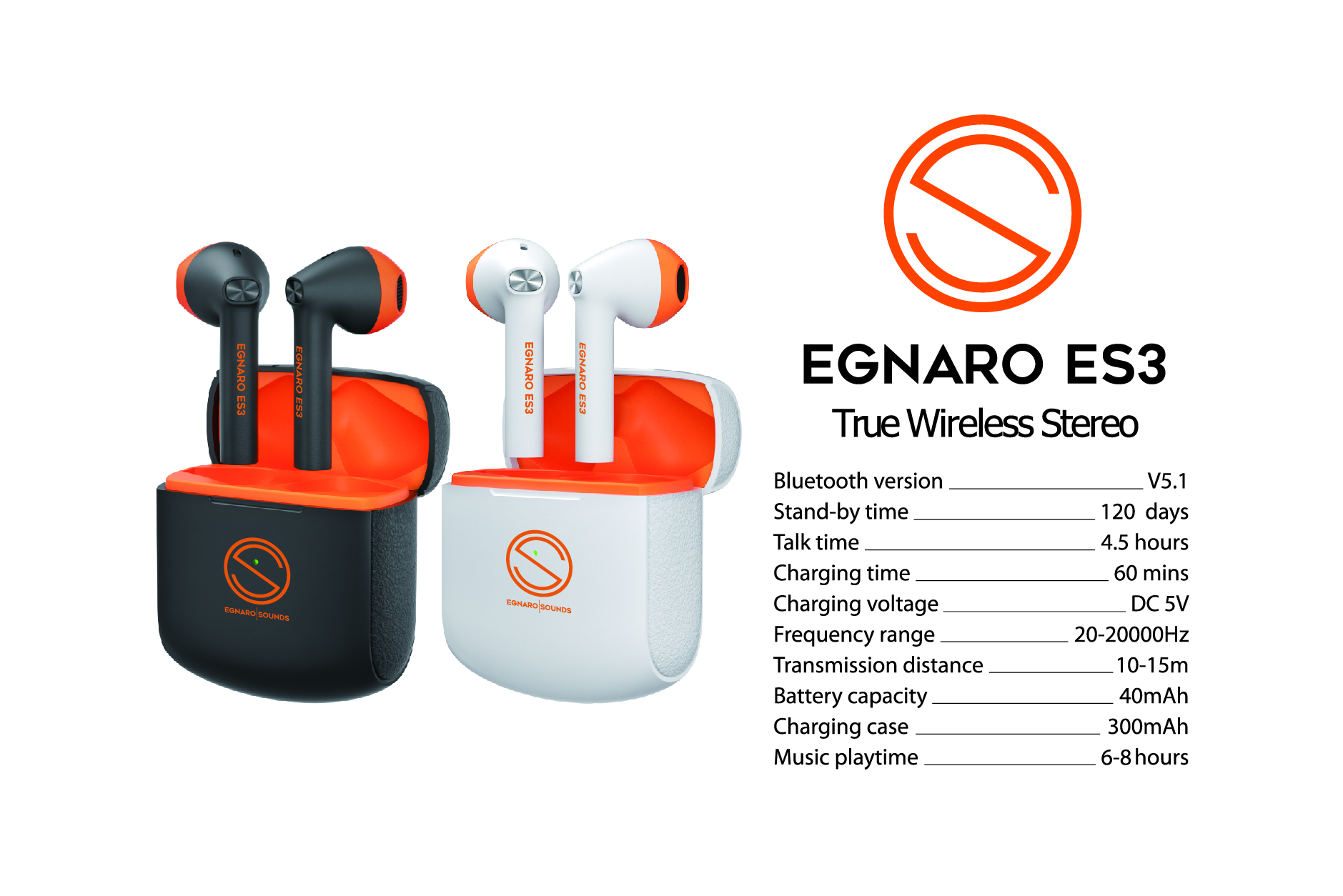 EGNARO ES3 True Wireless Stereo Earbuds, Bluetooth 5.1 Earphones, Touch ...